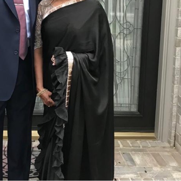 Sarees | Ruffle Black And Gold Saree | Poshmark